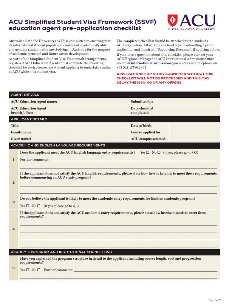 ACU International Student Application Checklist | PDF | Travel Visa ...