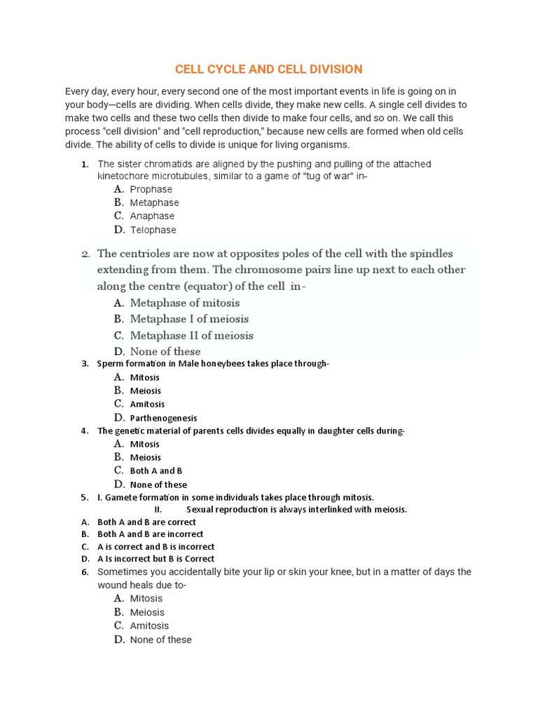 Cell Cycle and Cell Division: A. B. C. D | PDF