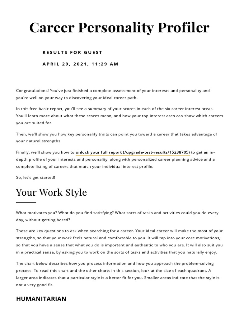 Career Personality Profiler - Truity | PDF | Cognition | Psychological ...