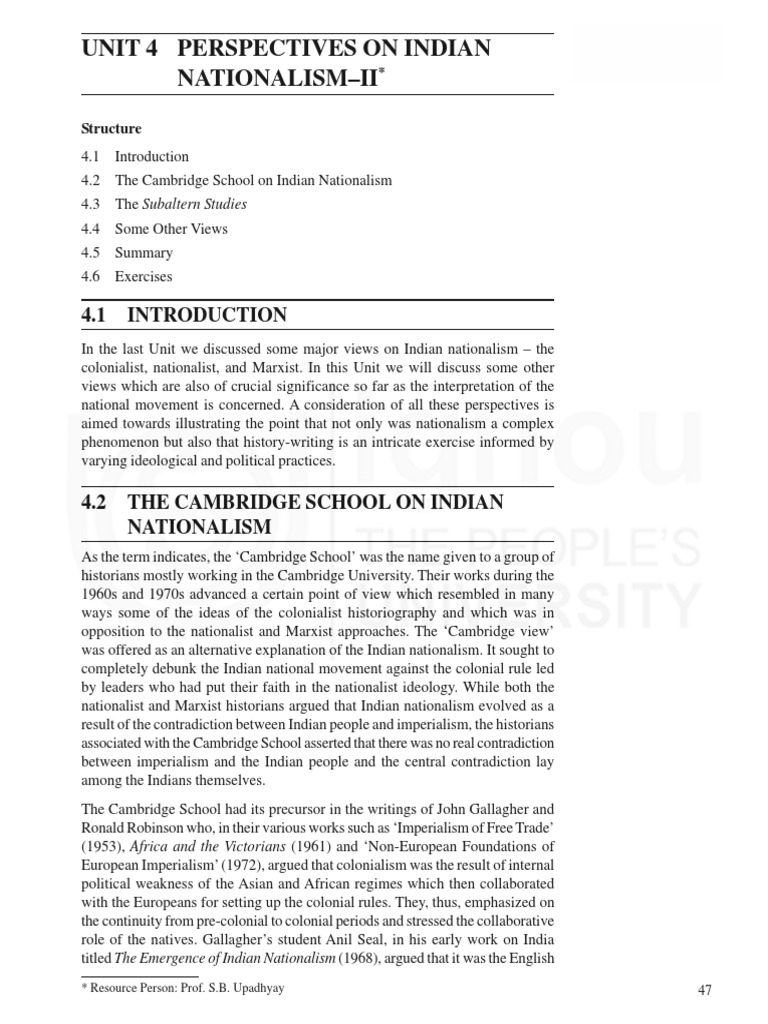Unit 4 Perspectives On Indian Nationalism-Ii: Structure | PDF ...