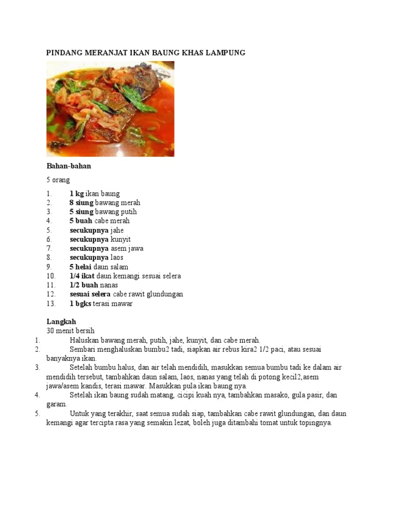 Resep Pindang Baung Khas Lampung | PDF