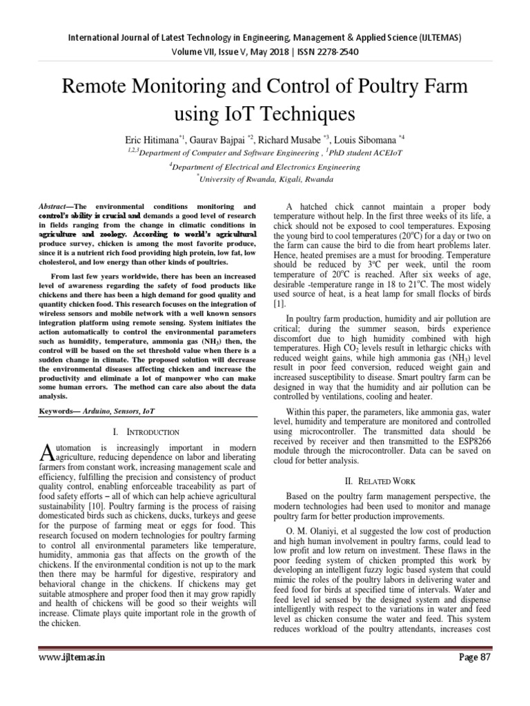 4.remote Monitoring and Control of Poultry Farm Using IoT Techniques ...