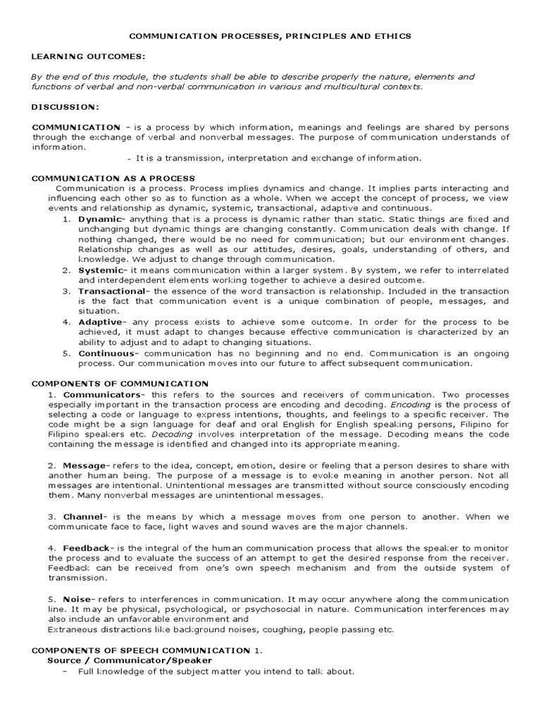 Communication Processes, Principles and Ethics | PDF | Communication ...