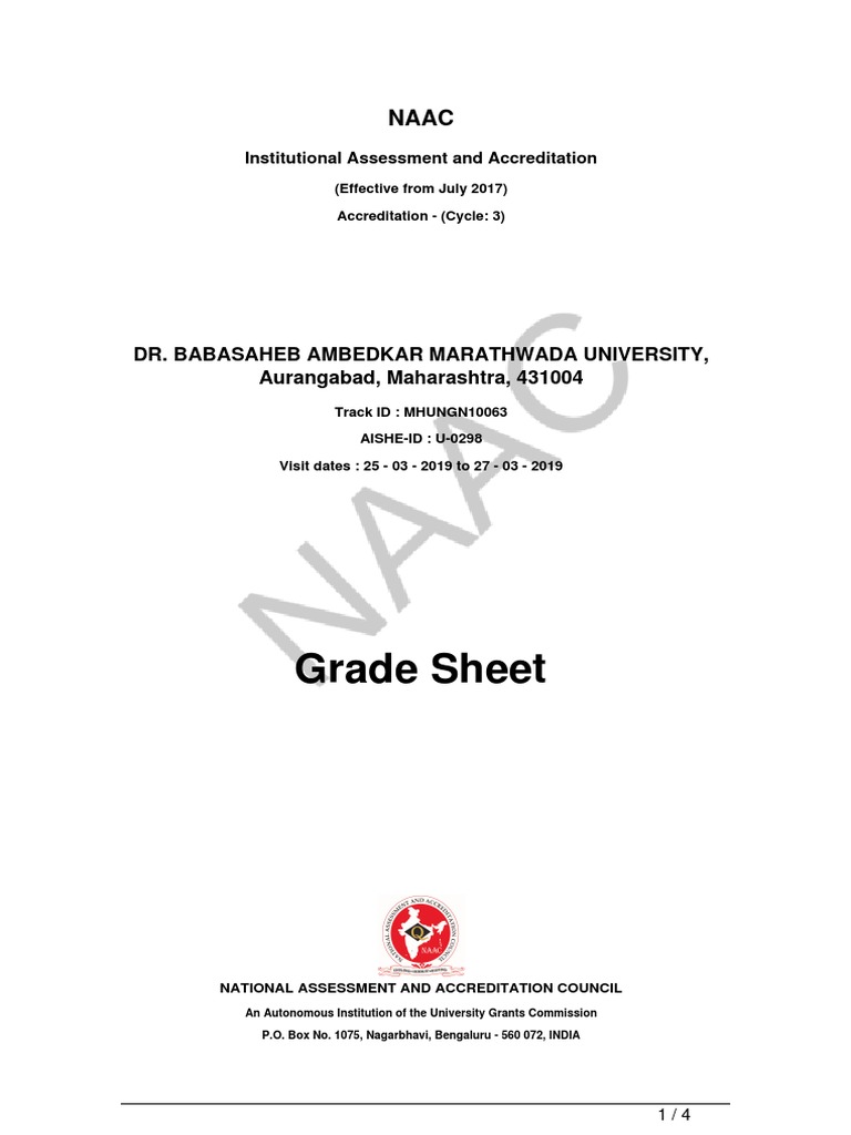 Grade Sheet: Dr. Babasaheb Ambedkar Marathwada University, Aurangabad ...