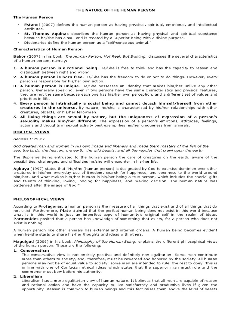 The Nature of The Human Person | PDF | Human Nature | Metaphysics