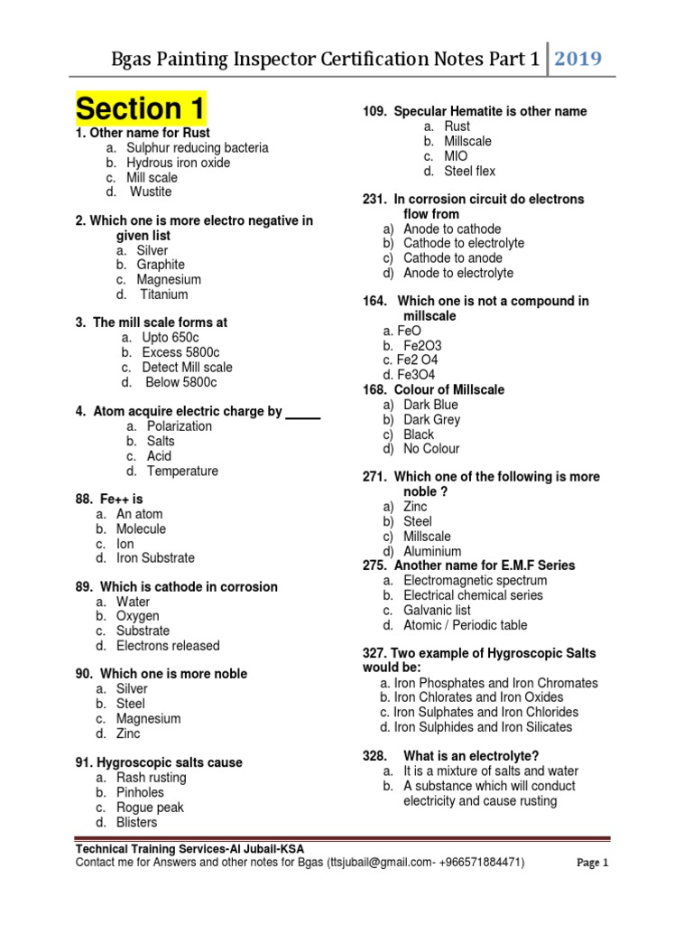Bgas - TTS - MCQ's - Part 1 | PDF | Corrosion | Paint