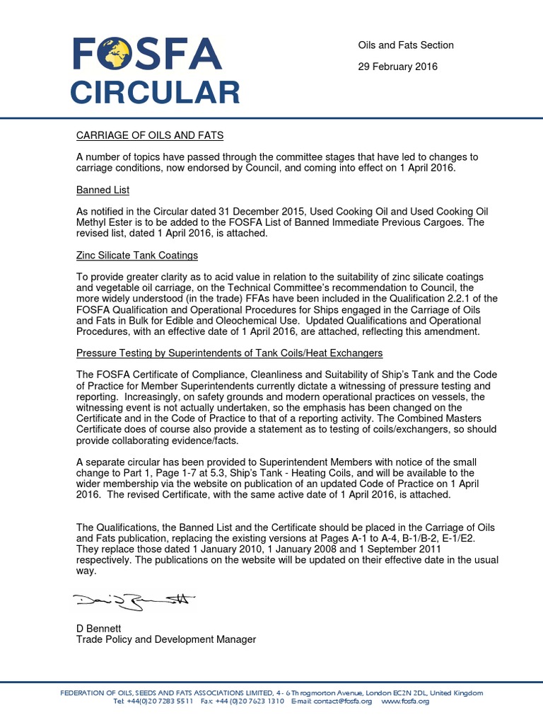 FOSFA | Download Free PDF | Bill Of Lading | Chemical Substances
