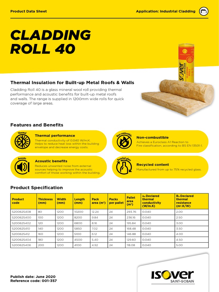 Isover Cladding Roll 40 Product Datasheet April 2020 | PDF | Building ...