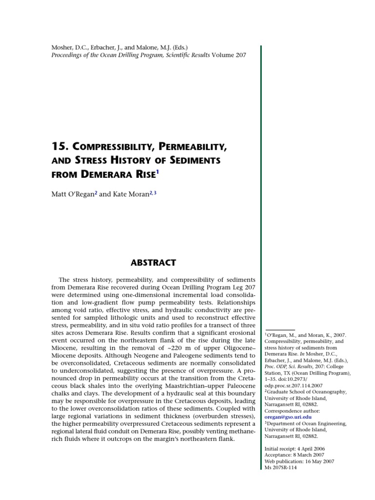 Compressibility, Permeability, and Stress History of Sediments From ...