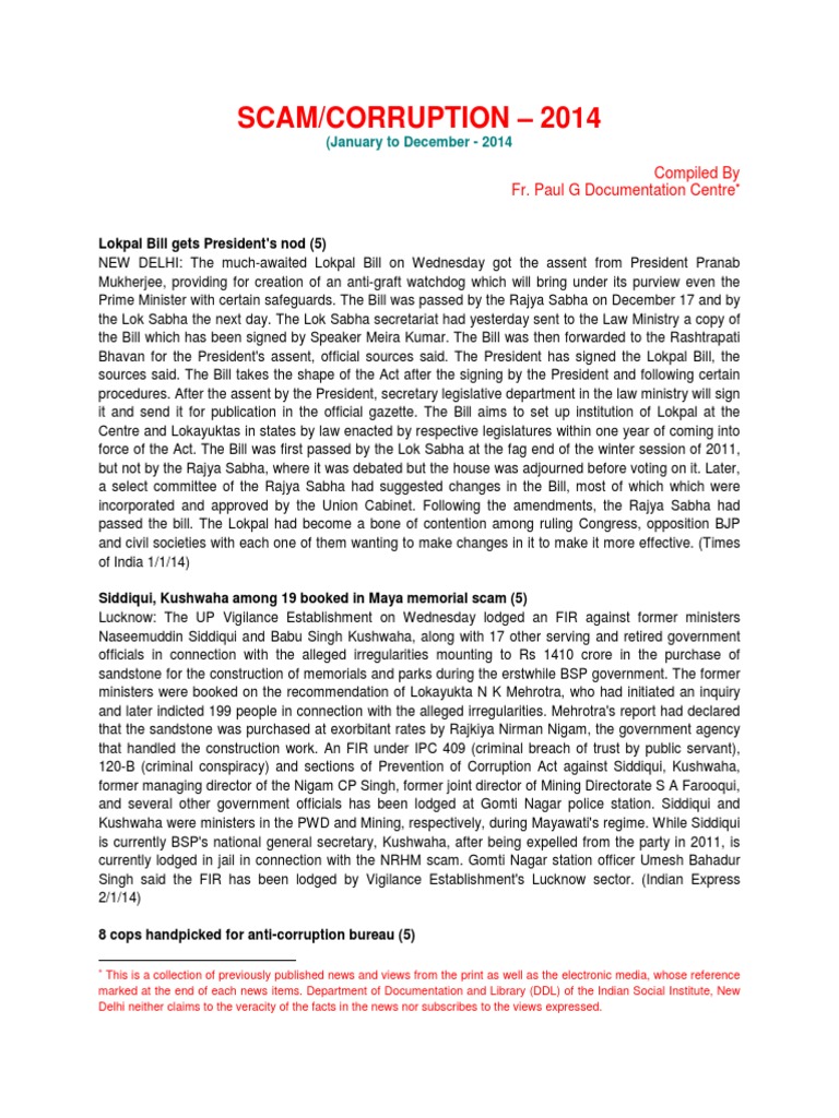 2014 Corruption Scandals in India | PDF | Bill (Law) | Government