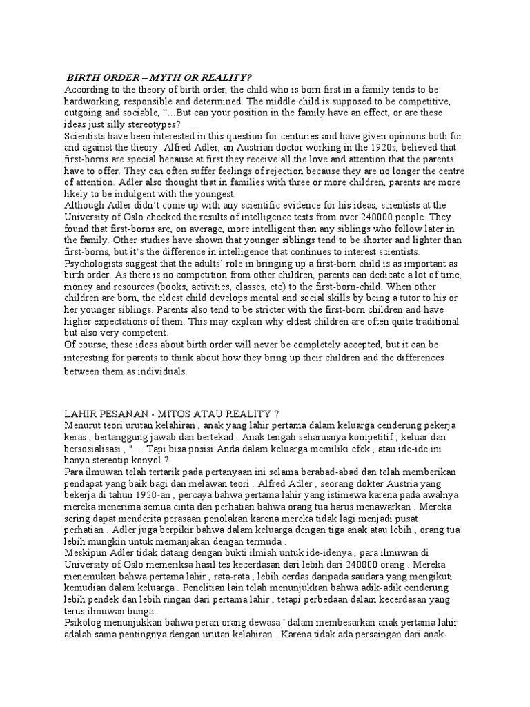 Birth Order | PDF | Sibling | Social Institutions