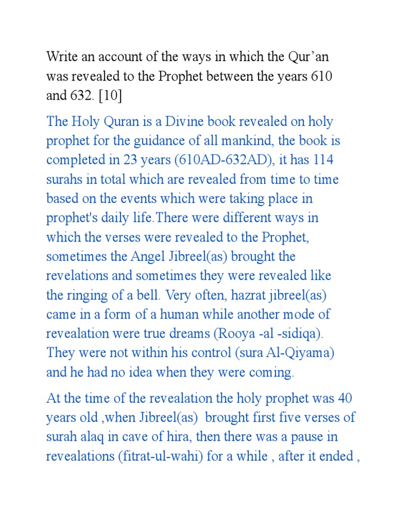 Revelation of Quran (610AD-632AD) | PDF | Surah | Islamic Belief And ...