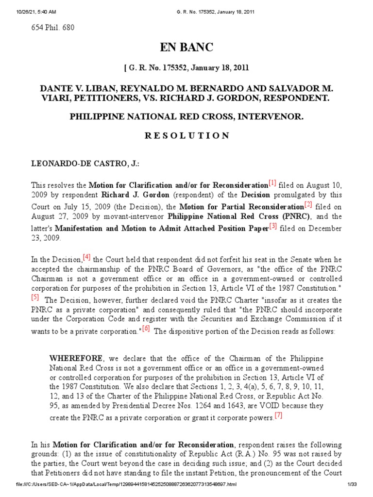 Dante Liban V Gordon G. R. No. 175352, January 18, 2011 | PDF ...