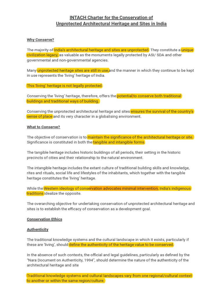 Yogesh - InTACH Charter | PDF | Cultural Heritage