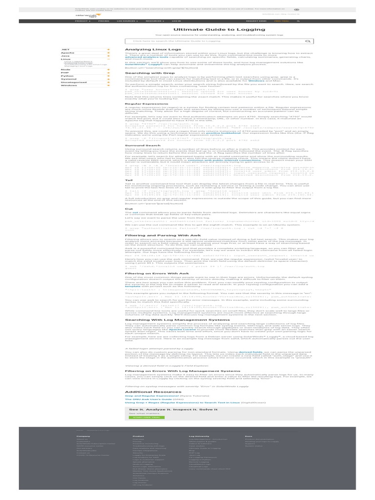 Analyzing Linux Logs - The Ultimate Guide To Logging | PDF | Regular ...