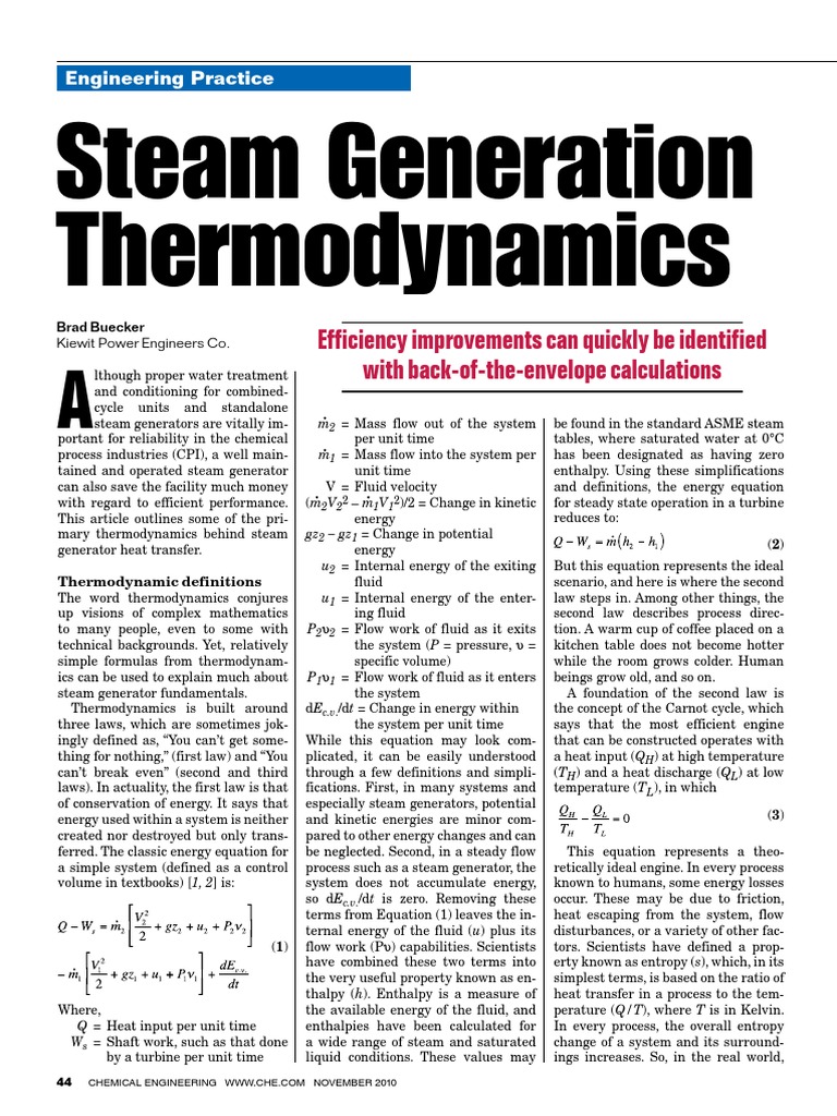 Steam Generation Thermodynamics | PDF | Steam | Boiler