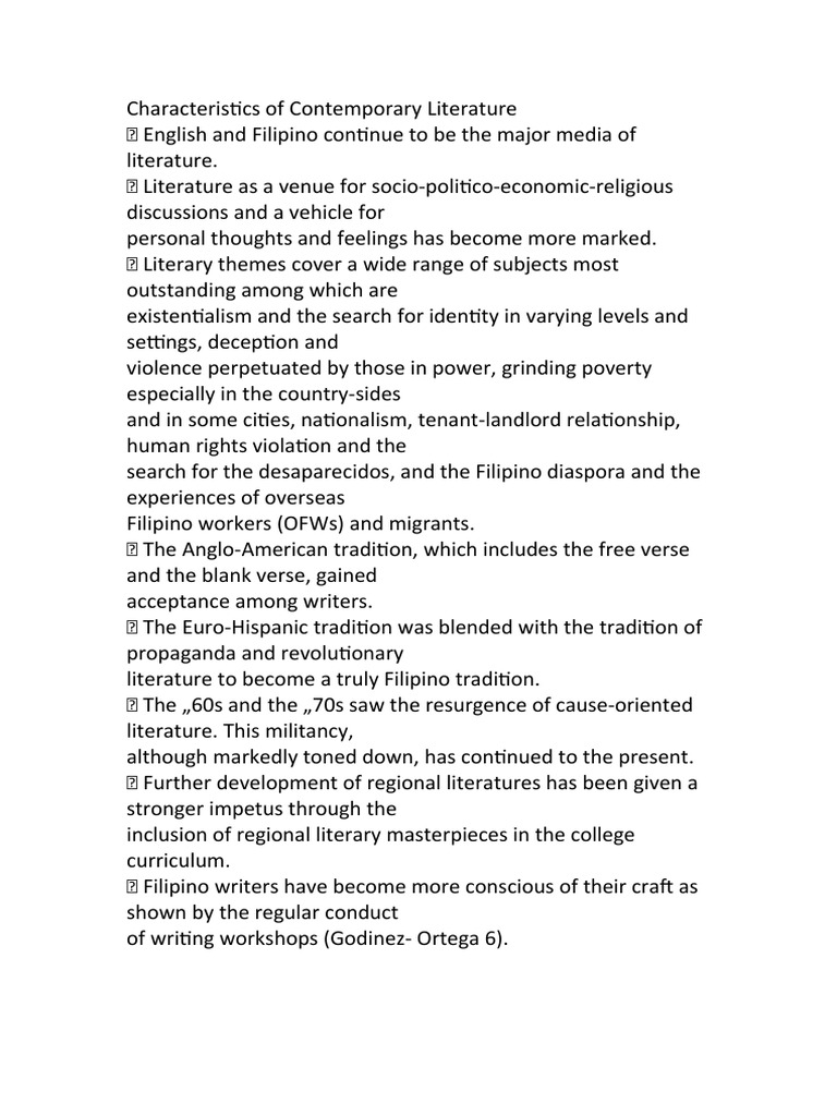 Characteristics of Contemporary Literature | PDF | Social Science