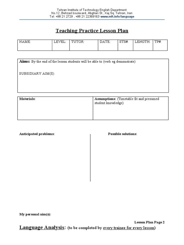 Teaching Practice Lesson Plan: Aims | PDF | Stress (Linguistics ...