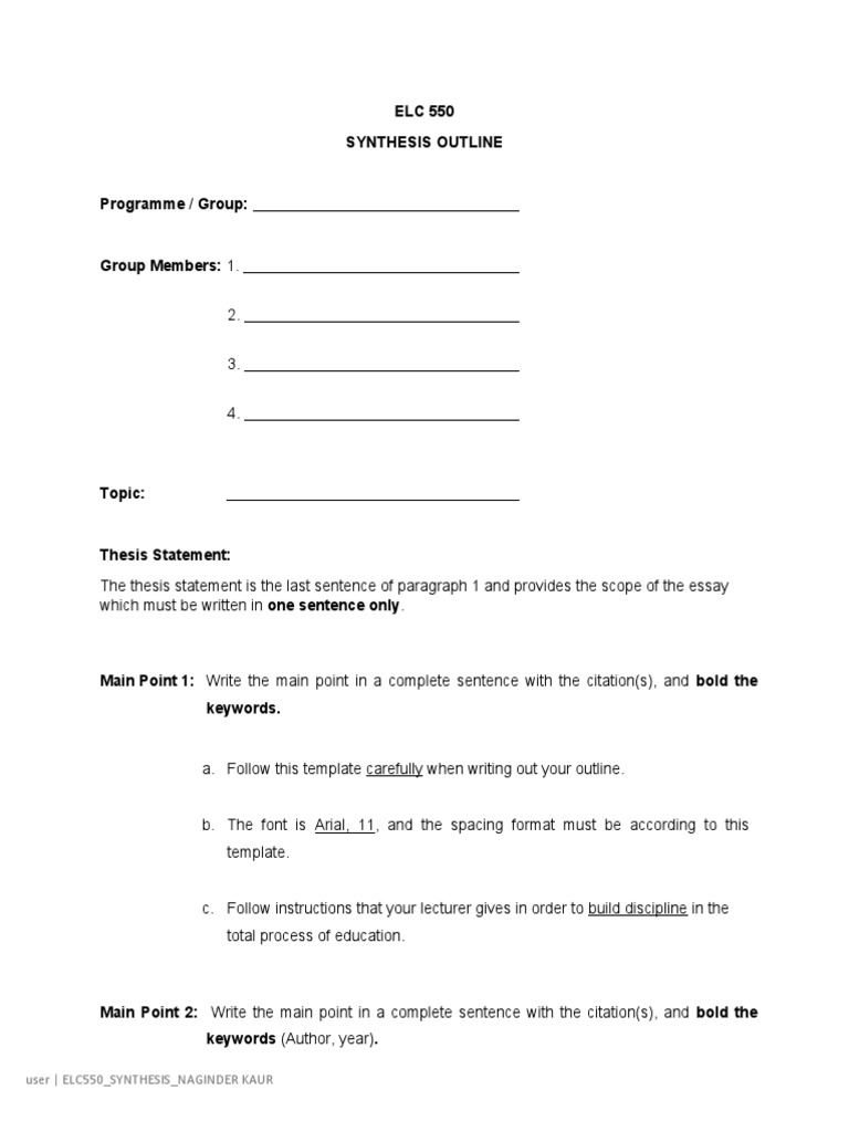 Synthesis Outline + Essay Template | PDF | Paragraph | Essays