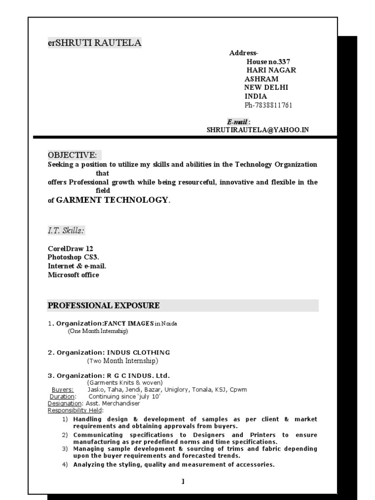 Shruti Resume | PDF | Clothing