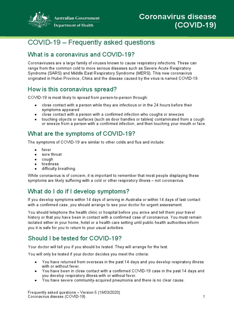 Coronavirus Covid 19 Frequently Asked Questions | PDF | Common Cold ...