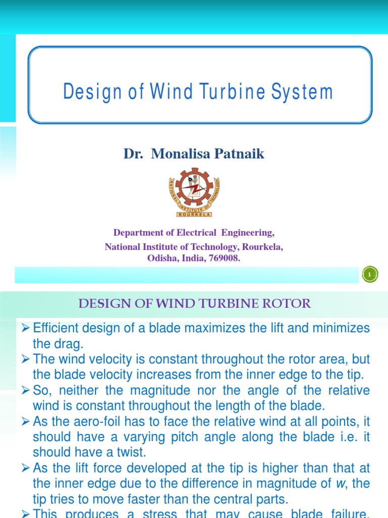 Design of Wind Turbine System: Dr. Monalisa Patnaik | PDF | Wind ...