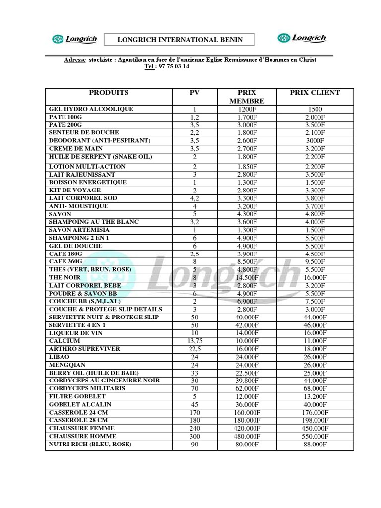 PRODUITS Longrich PDF | PDF