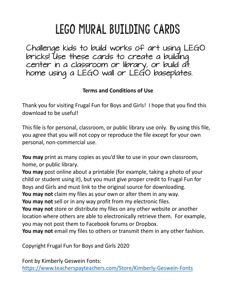 LEGO Building Cards Terms of Use | PDF | Lego