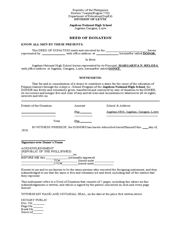 Deed of Donation Blank | PDF | Law And Economics | Document