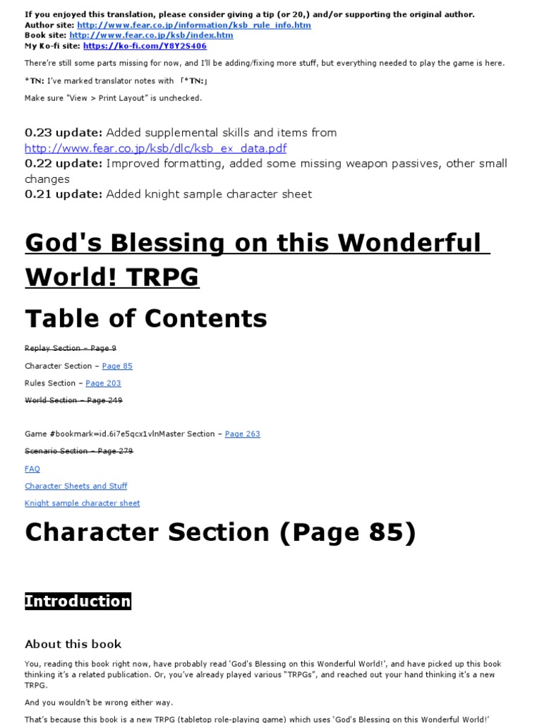 Konosuba TRPG Ver 0.23 | PDF | Tabletop Role Playing Game