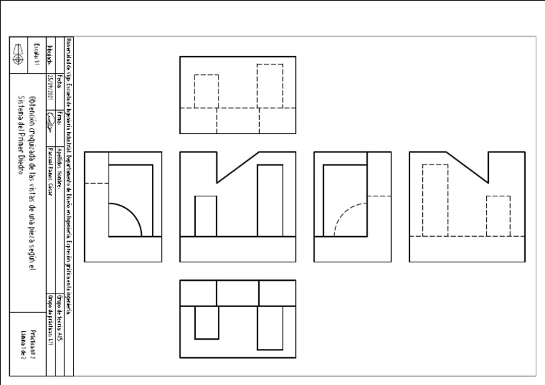 Práctica 2 (Croquización de Una Pieza) - A4 Horizontal (Primer Diedro ...
