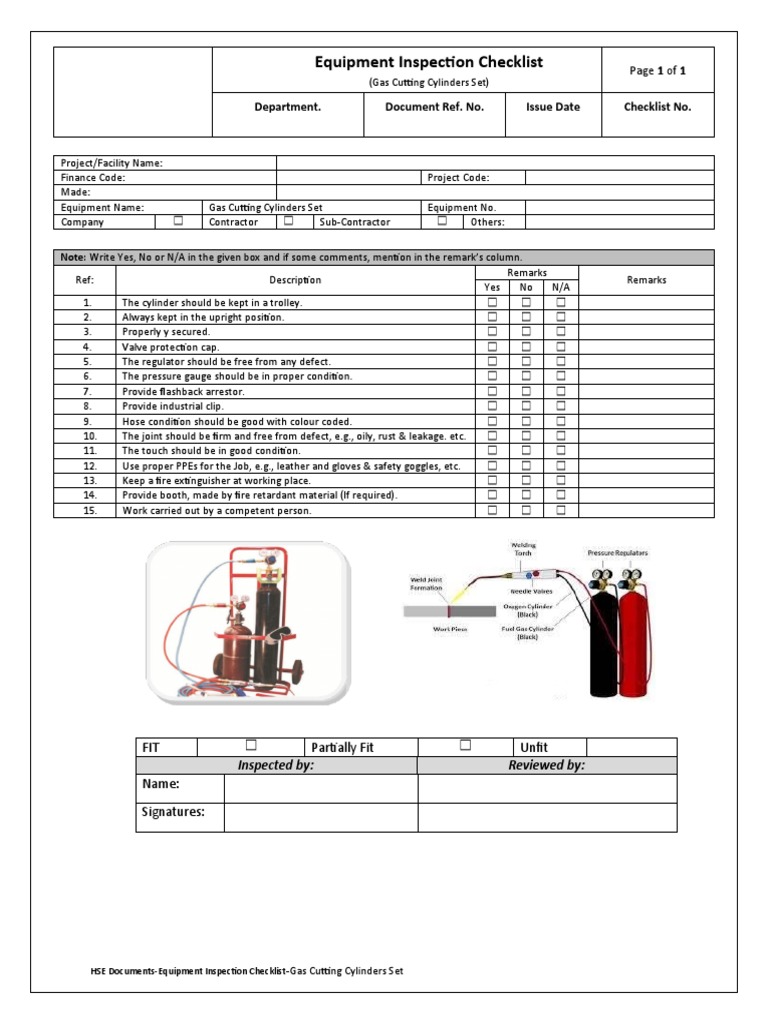 Gas Cutting Cylinders Set Inspection Checklist | PDF | Gas Technologies ... Gas Cutting Cylinders Set Inspection Checklist | PDF | Gas Technologies ...