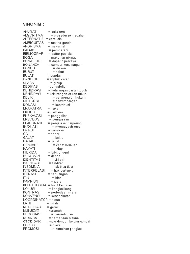 Sinonim Dan Antonim | PDF