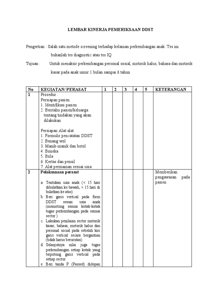 Lembar Kinerja Pemeriksaan DDST | PDF