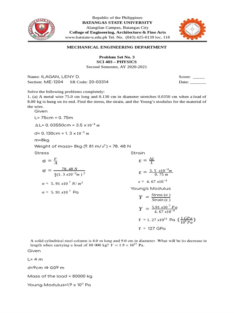 Physics 71 | PDF | Elasticity (Physics) | Pascal (Unit)