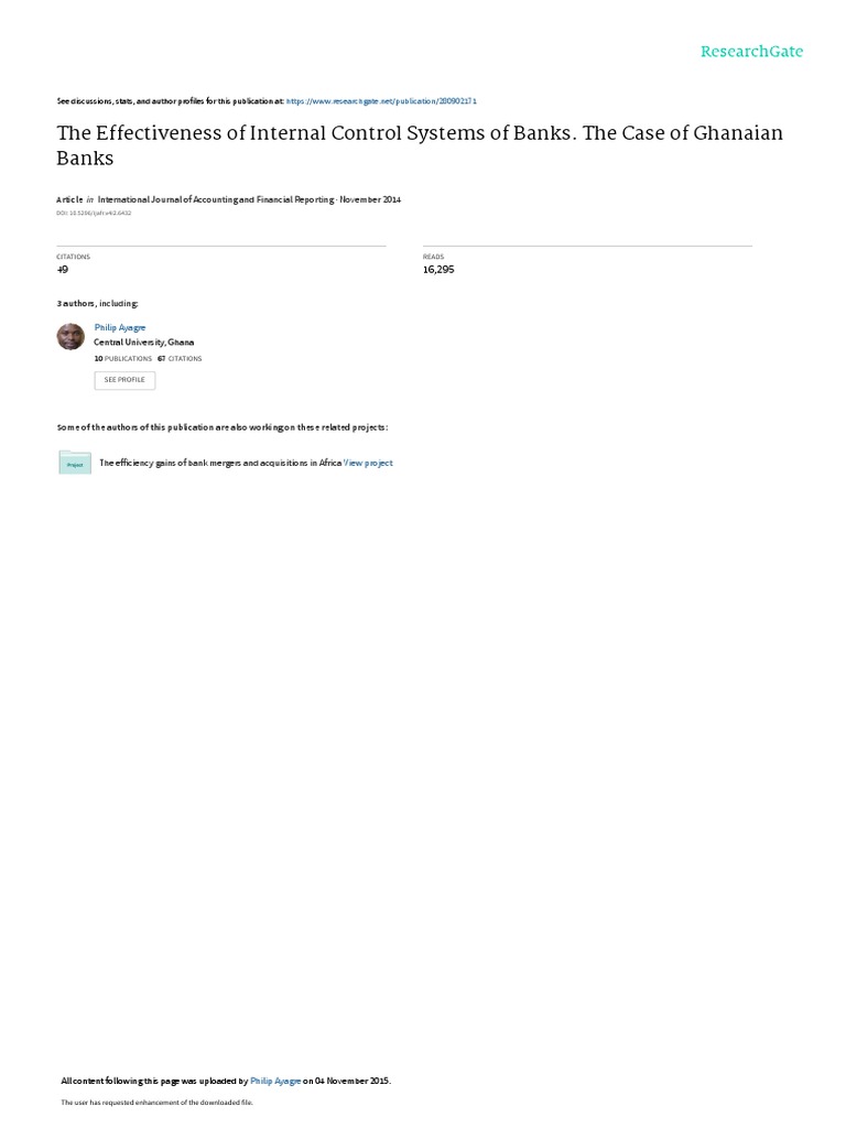 The Effectiveness of Internal Control Systems of Banks The Case of ...