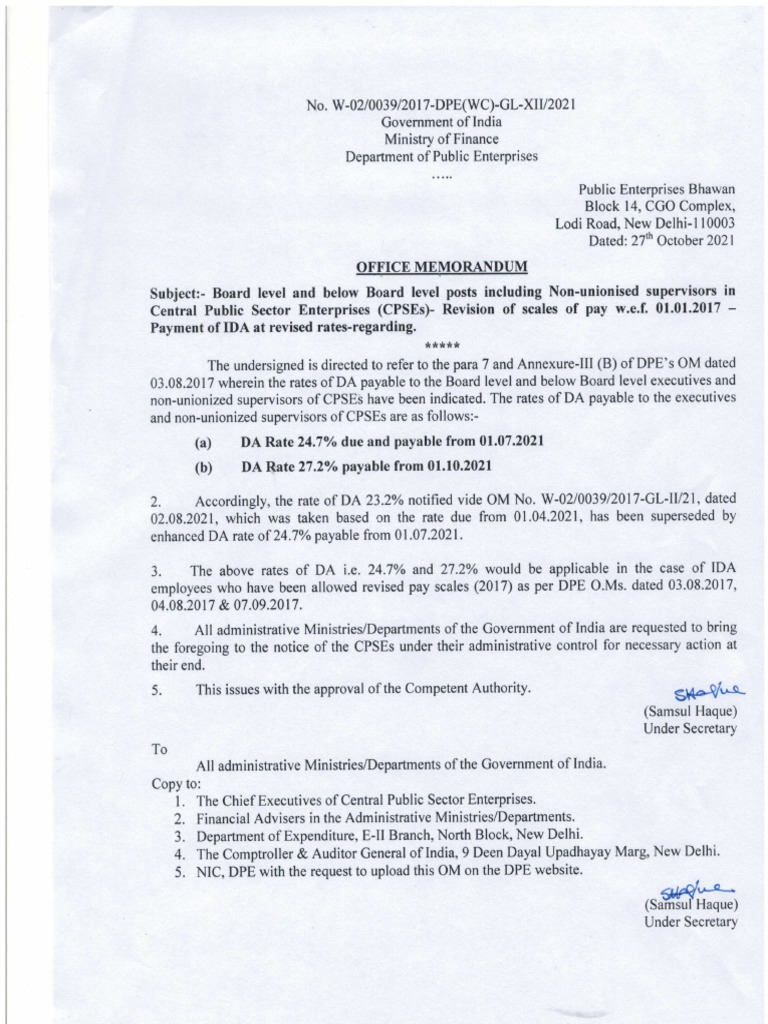 27 Oct, 2021 IDA 2017 Pay Scale | PDF | Economies | Government