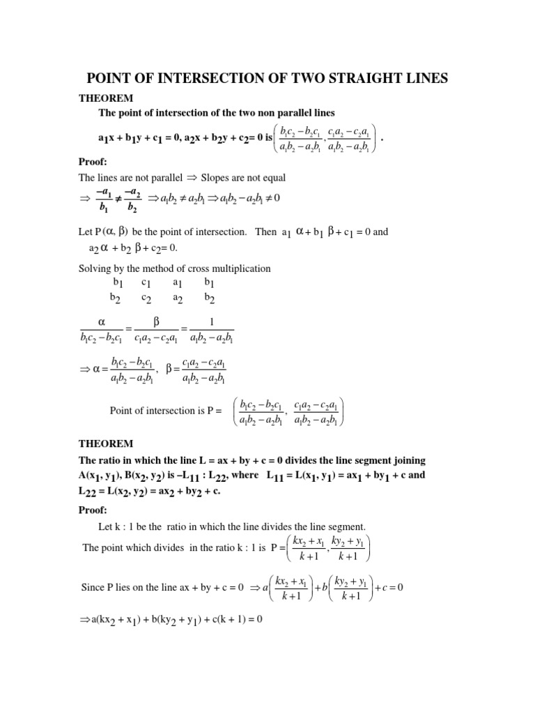 Point of Intersection of Two Lines | PDF | Line (Geometry) | Coordinate ...