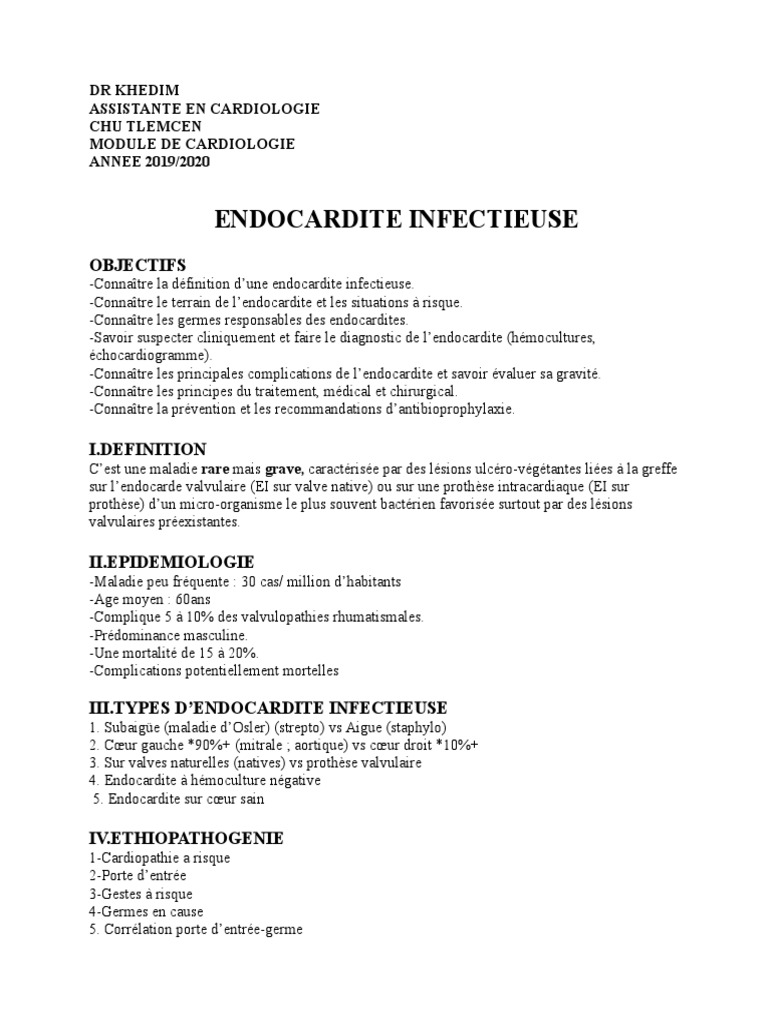 Endocardite Infectieuse | PDF | Cœur | Microbiologie
