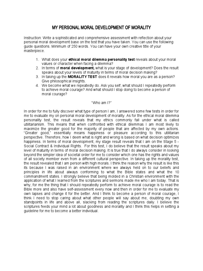 My Personal Moral Development of Morality | PDF | Utilitarianism | Morality