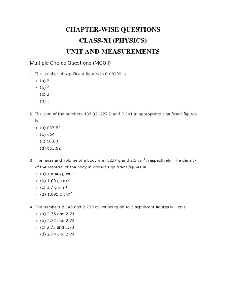 Chapter-wise Physics Questions for Class 11 | PDF