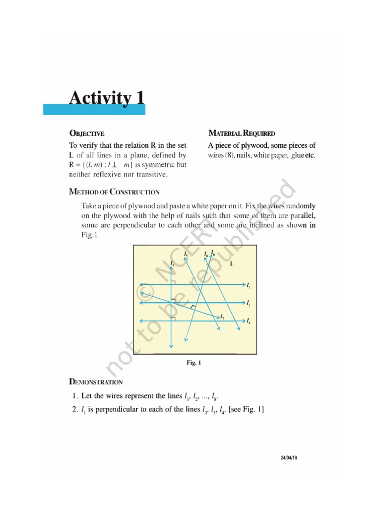 Activities XII Math Relations | PDF