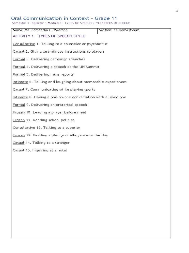 OC Answer Key | PDF | Communication