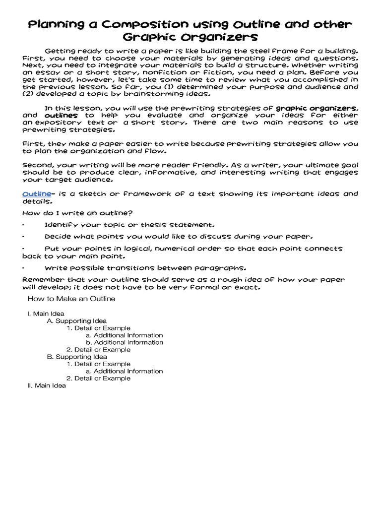 ENGLISH 6 Q2 L3-Planning A Composition Using Outline and Other Graphic ...