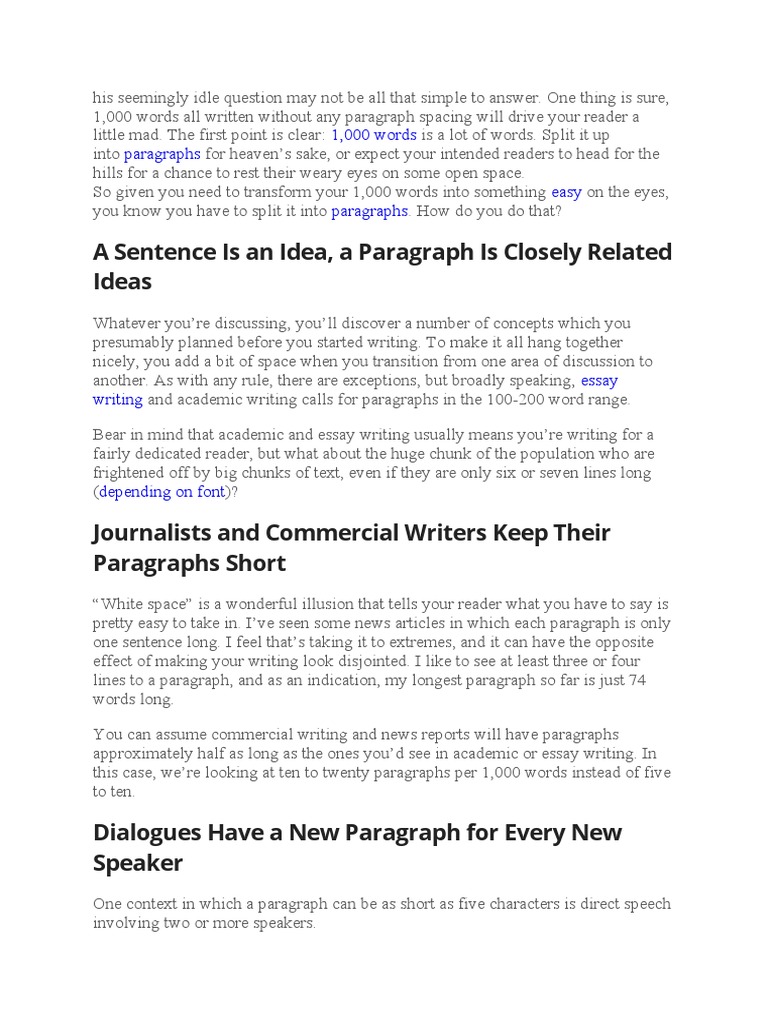 A Sentence Is An Idea, A Paragraph Is Closely Related Ideas: 1,000 ...