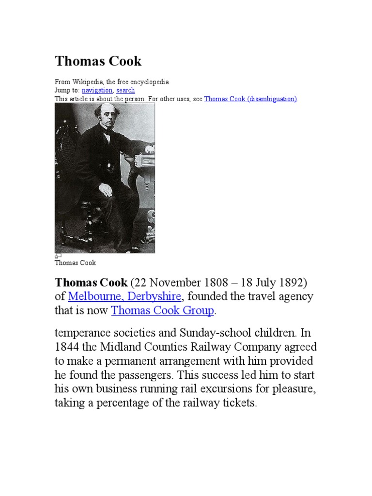 Thomas Cook (22 November 1808 - 18 July 1892) | PDF | Companies | Business