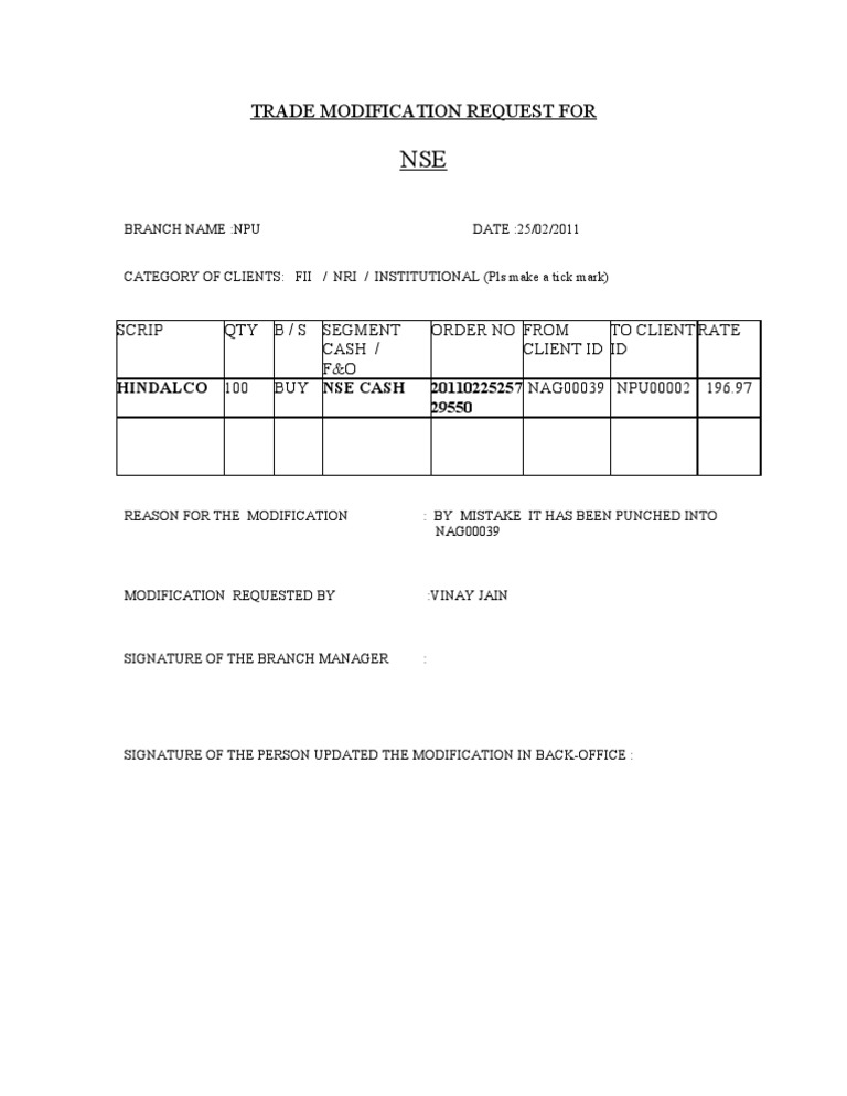 Trade Modification Request | PDF | Finance & Money Management | Law