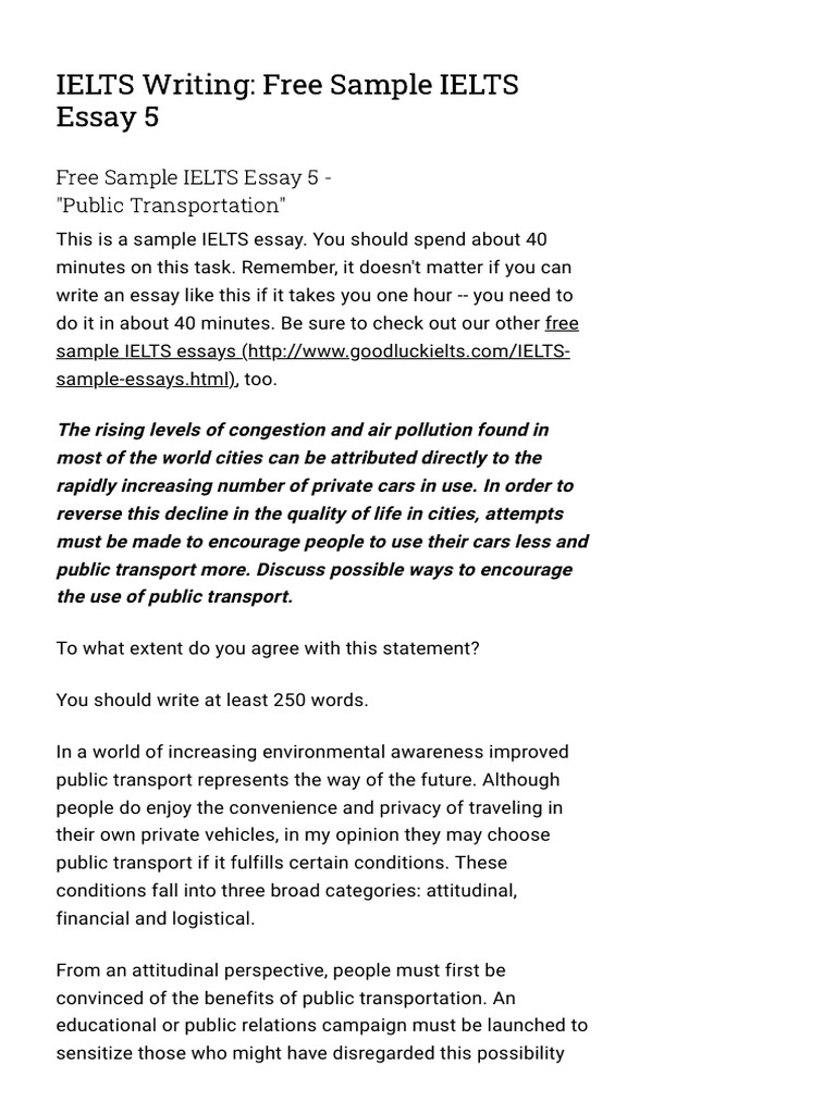 IELTS Writing - Free Sample IELTS Essay 5 - Good Luck IELTS | PDF ...