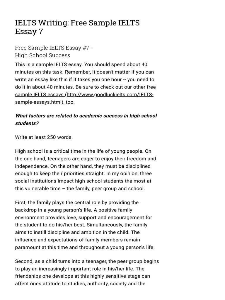 IELTS Writing - Free Sample IELTS Essay 7 - Good Luck IELTS | PDF
