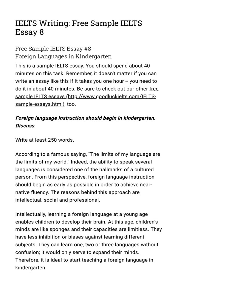 IELTS Writing - Free Sample IELTS Essay 8 - Good Luck IELTS | PDF